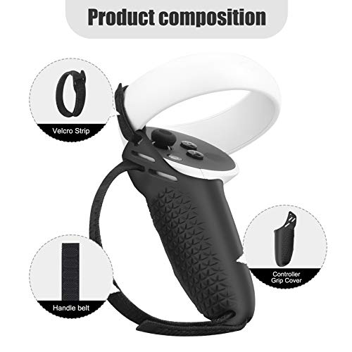 MASiKEN Touch Controller Grip Cover for Oculus Quest 2, Anti-Throw Handle Protective Sleeve Accessories with Adjustable Wrist Knuckle Strap,Button Caps and VR Lens Protect Cover