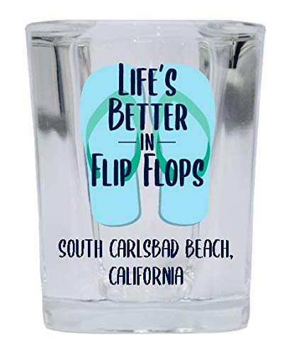R and R Imports South Carlsbad Beach California Souvenir 2 Ounce Square Shot Glass Flip Flop Design 4-Pack