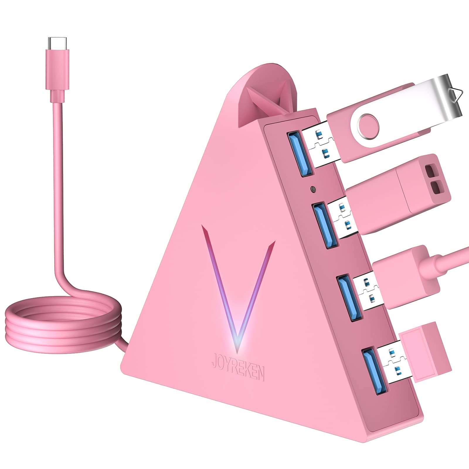 USB C Hub 4 Ports, JoyReken USB C to USB Hub with 4 USB 3.0 Ports for MacBook Pro/Air 2020/2019,iPad Pro,Chromebook,XPS,Galaxy S21 S20, and More (Pink)