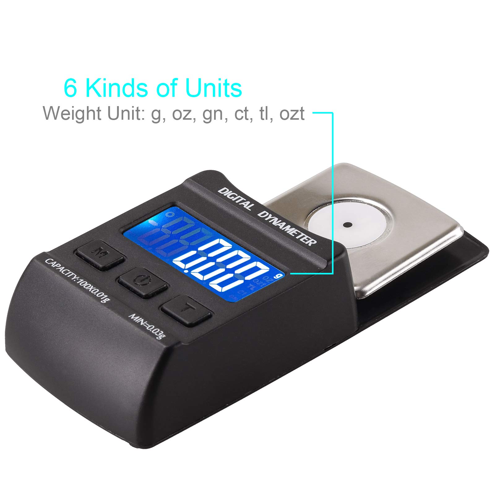 Kinstecks [New Version] 100g/0.01g Digital Turntable Stylus Force Scale LP Stylus Gauge Blue LCD Backlight Digital Scale with 10g Calibration Weight for Tonearm Phono Cartridge-Black