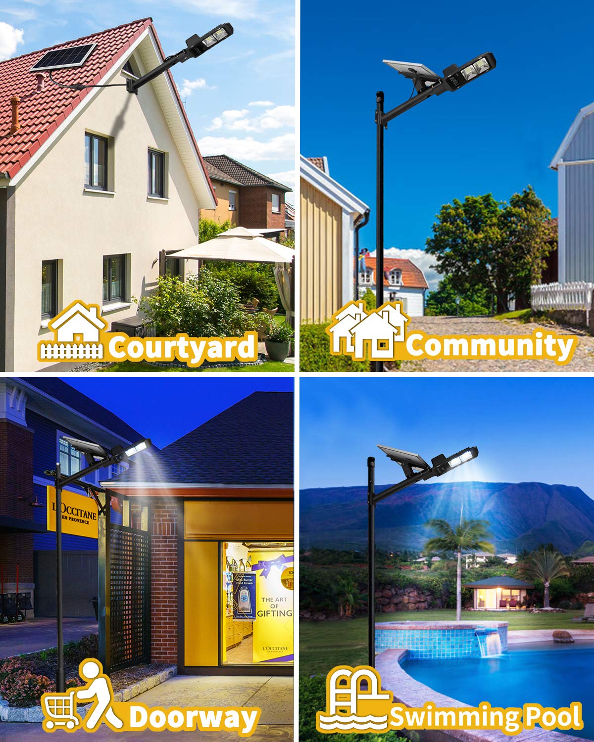 LOVUS Outdoor Solar LED Street Lights, 10000LM Solar Powered Street Lamp Dusk to Dawn with Remote Control, LOVUS