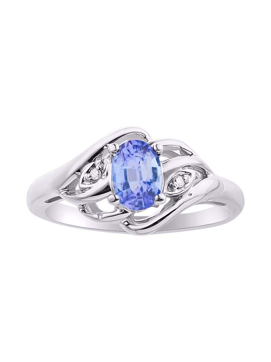 Rylos Rings for Women 14K White Gold Ring Classic Style Birthstone Ring 6X4MM Gemstone & Diamonds Exotic Tanzanite Jewelry for Women Size 9