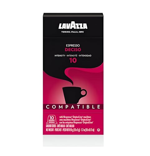 Lavazza Premium Coffee Corp Nespresso OriginalLine Compatible Capsules, Deciso Espresso, Dark Roast Coffee, 10 ct