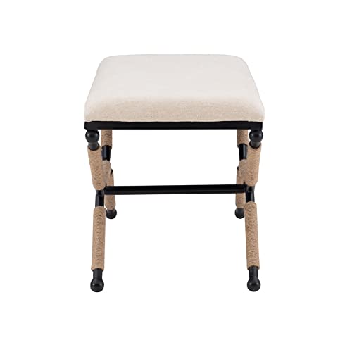 Linon Anna Campaign Accent Bench Black Metal Legs with Rope Detail in Cream