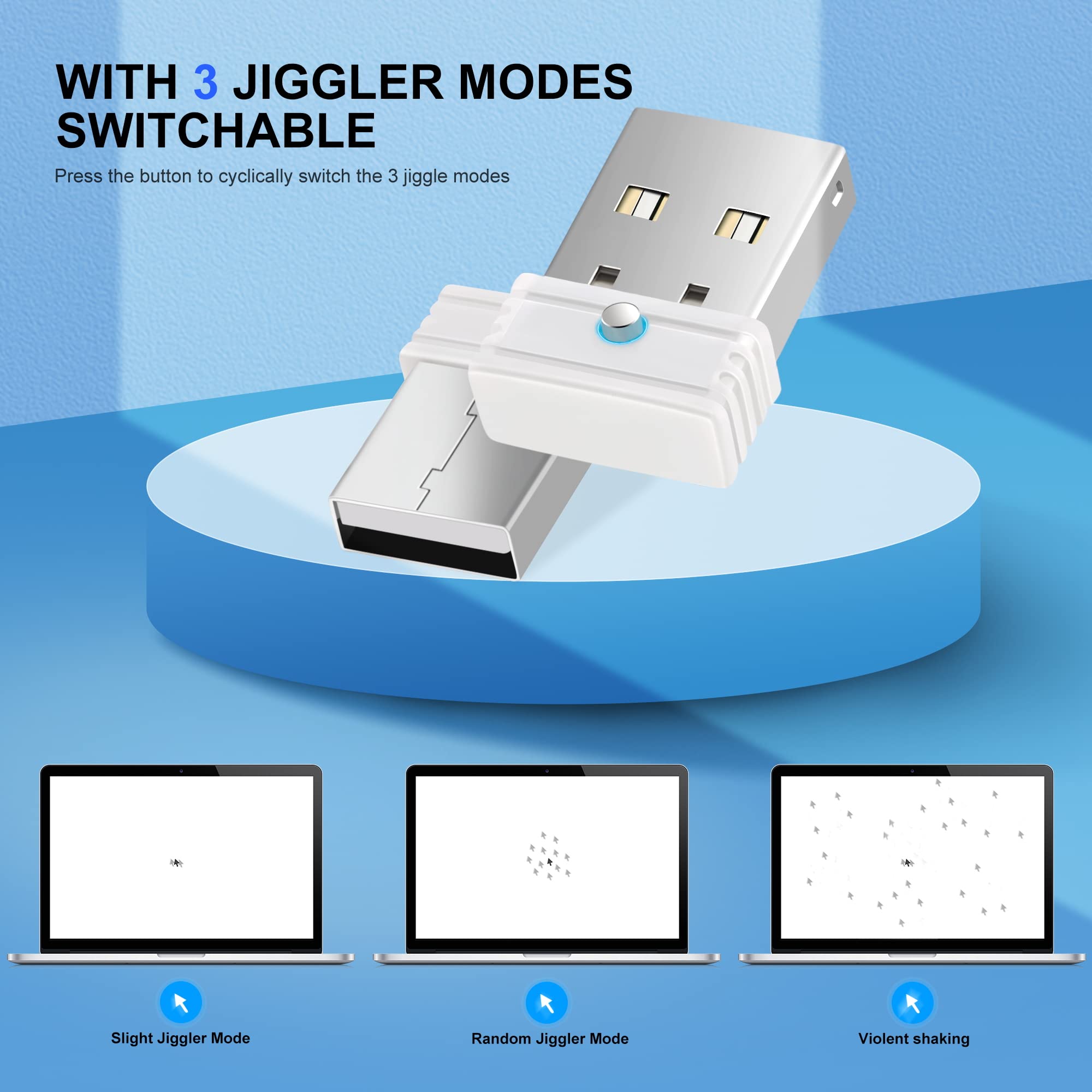 RorHety Mouse Jiggler Mouse Shaker with 3 Jiggle Modes Plug & Play,Mouse Mover Wiggler Undetectable USB Port,Simulate Mouse Movement, Prevent Computer Laptop Entering Sleep (White)