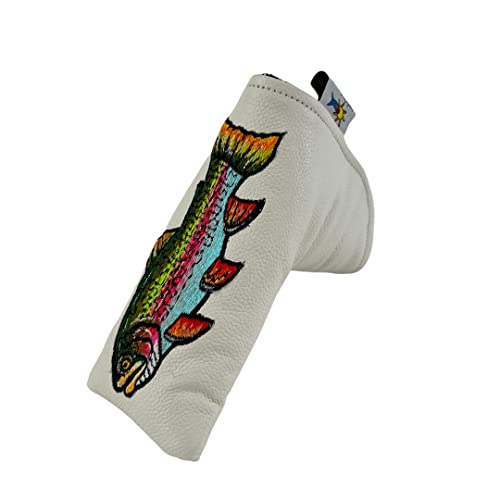 Rainbow Trout Hand Embroidered Blade Putter Golf Club Leather Headcover Sunfish