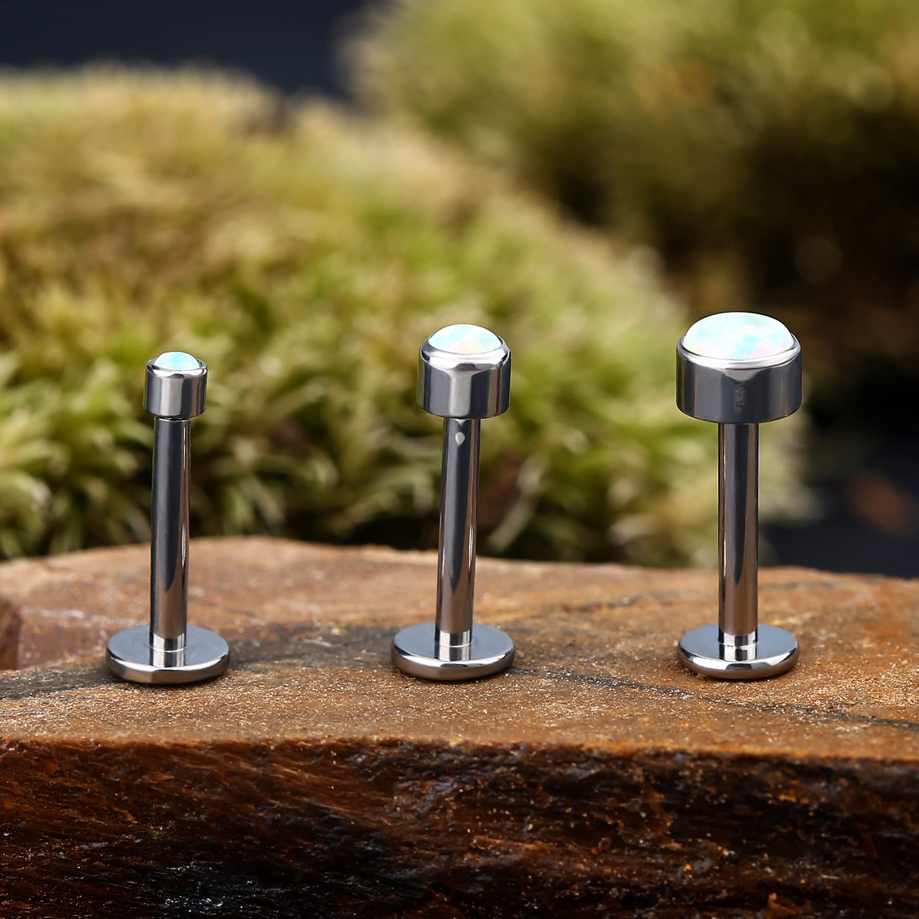 OUFER 16G Lip Rings Studs, G23 Solid Titanium Lip Piercings Studs, White Opal Cartilage Earrings, Labret Piercing Jewelry Helix Tragus Earrings For Women And Men