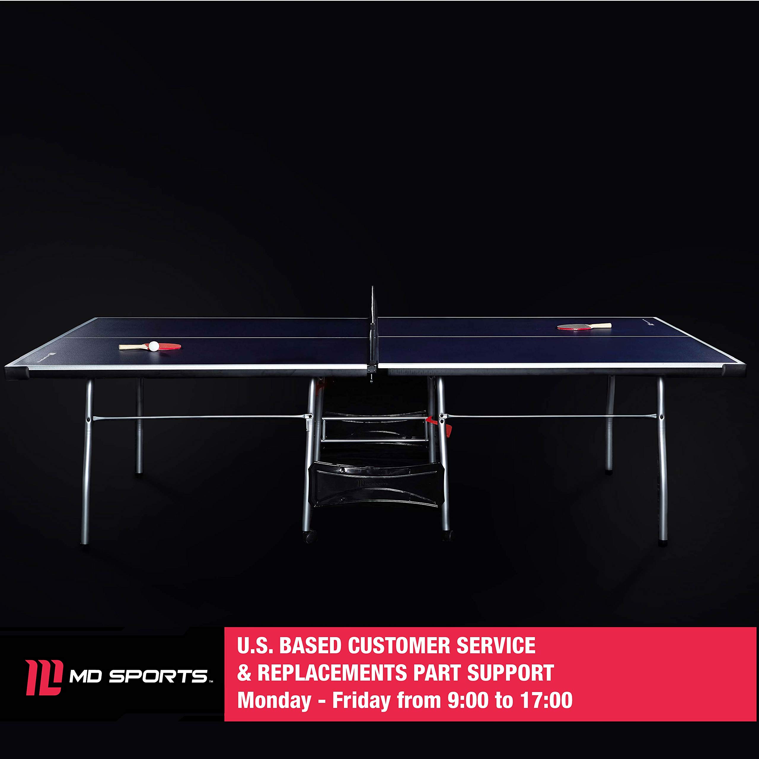 MD Sports Table Tennis Set, Regulation Ping Pong Table with Net, Paddles and Balls (8 Pieces) - Blue and White