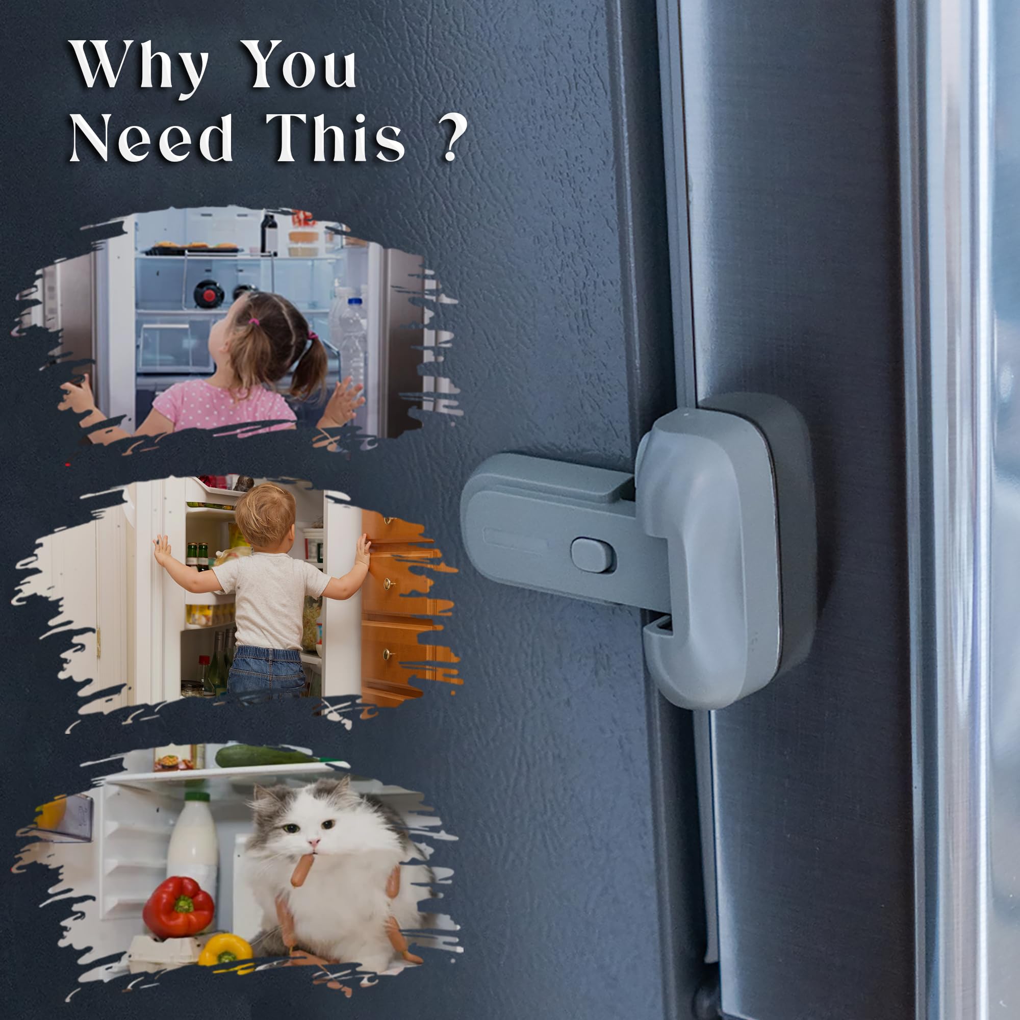 Locktrendz - Child Proof Fridge Locks for Kids, Strong Heavy Duty Child Safety Button Refrigerator Lock, Durable and Easy to Install Fridge Lock, Pack of 1 Cabinet Lock for toddlers & Kids.