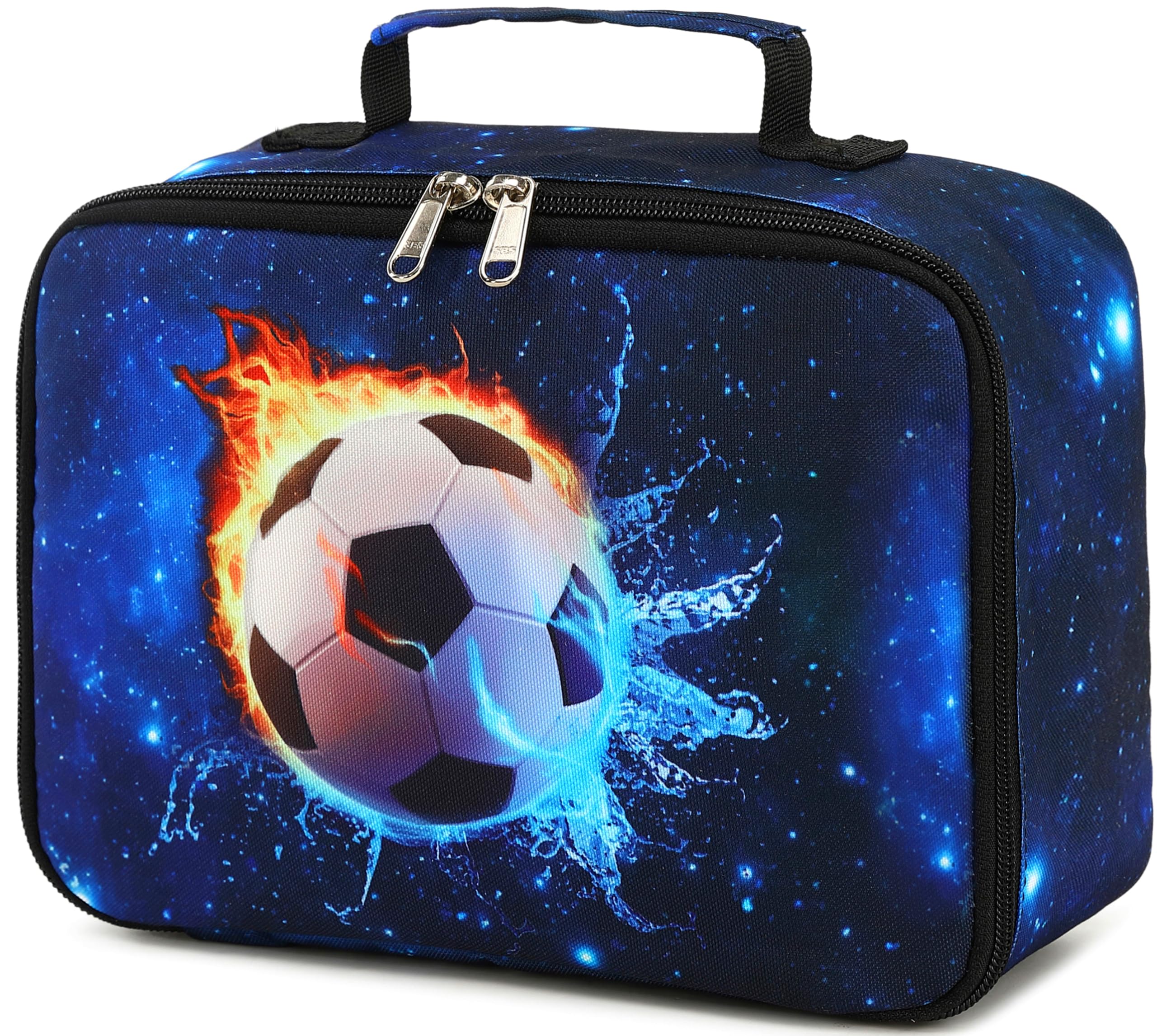Kids Soccer Lunch Box Boys Girls Insulated Lunch Cooler Bag Reusable Lunch Tote Kit for School Travel