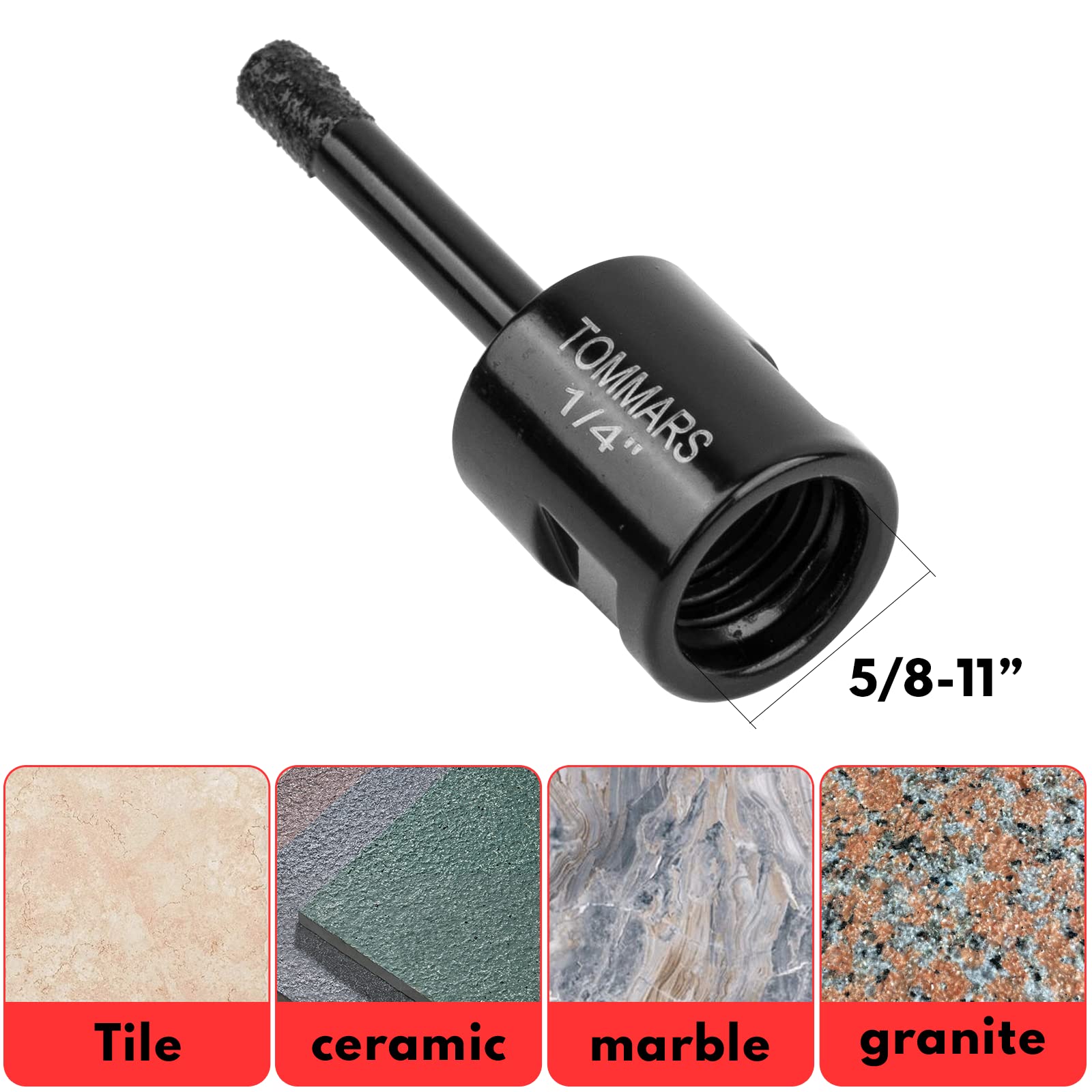 TOMMARS 2 Pc Diamond Core Drill Bit, 1/4" (6mm) Diamond Vacuum Brazed Hole Saw max. 35 Holes Drill for Porcelain Ceramic Tile Marble