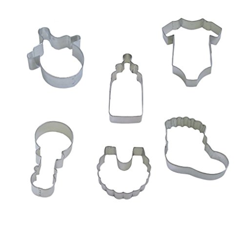 R&M International Baby Shower and Party Cookie Cutters, Bodysuit, Bottle, Pacifier, Bootie, Bib, Rattle, 6-Piece Set