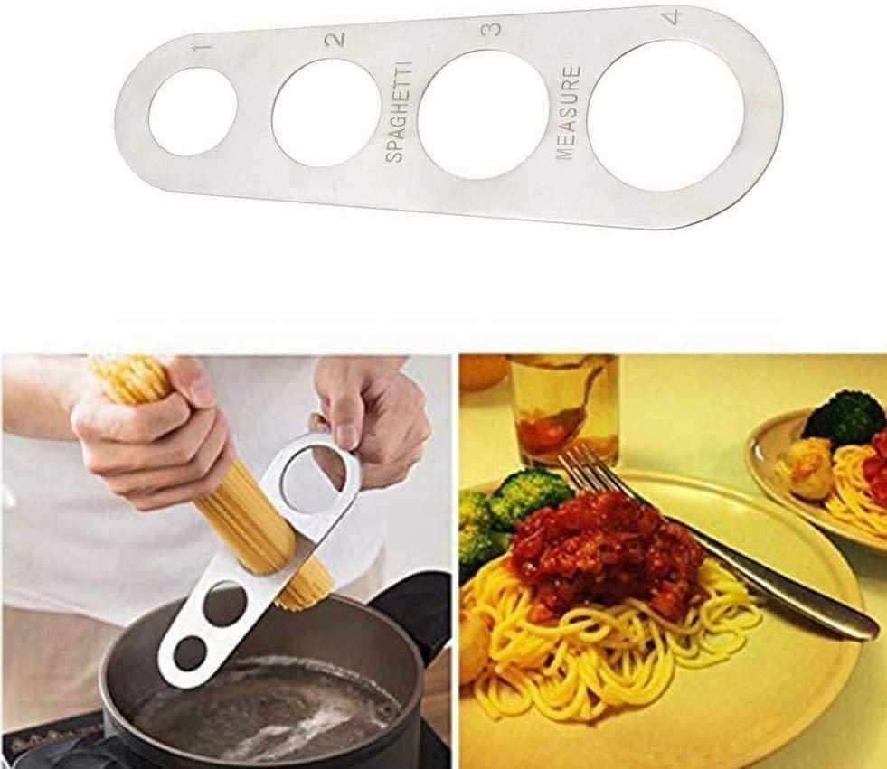 Pack of 2 Stainless Steel Spaghetti Pasta Measuring Tool with 4 Serving Portion to Properly Measure Spaghetti- Salesdude Kitchen Gadgets, Silver, 7-1/4 inches, c-30