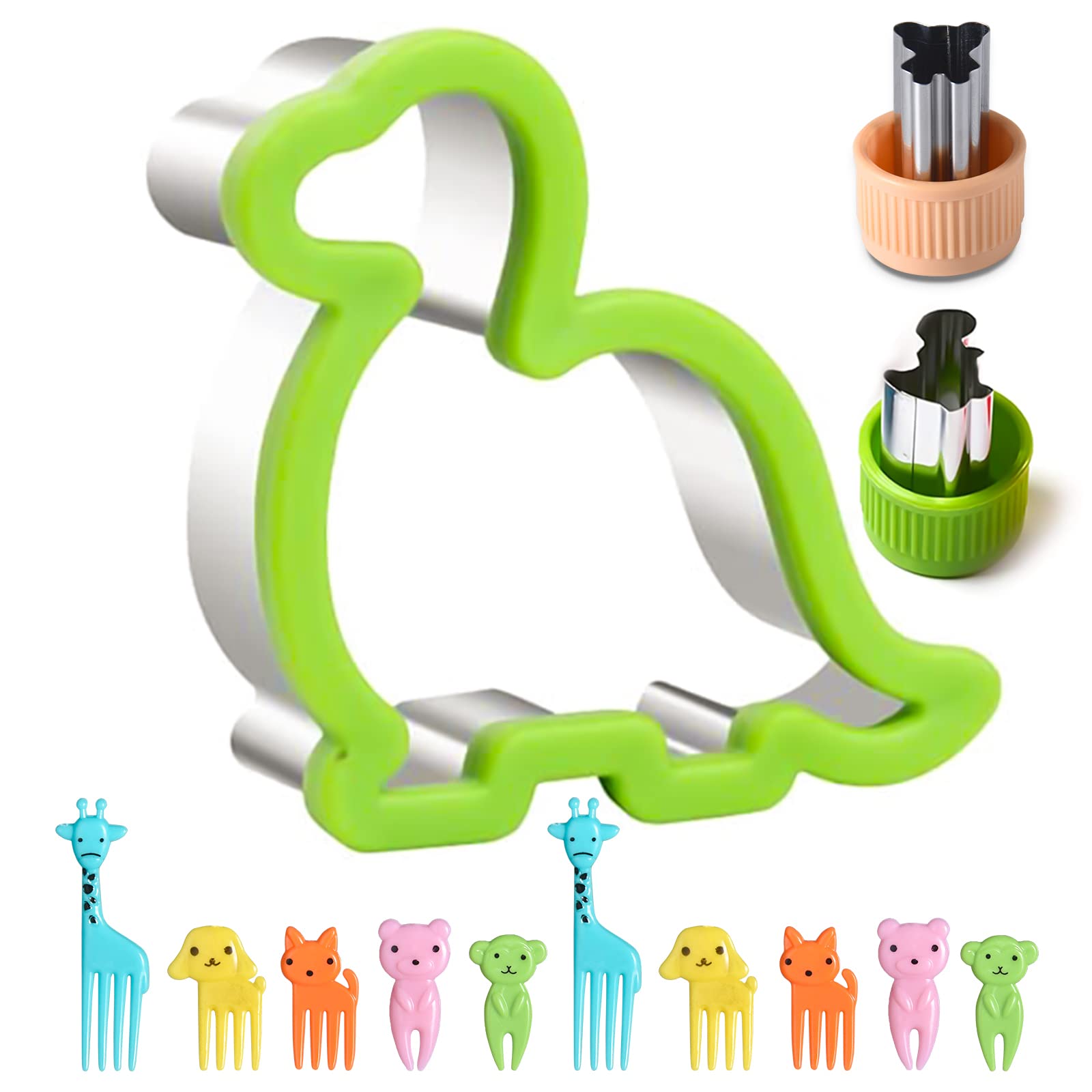 quirzx Dinosaur Sandwich Cutters for Kids, Animal Shapes Mini Vegetable Fruit Cookie Cutters Mold and Food Pick Set for Lunchbox Bento Box - 13 Pcs