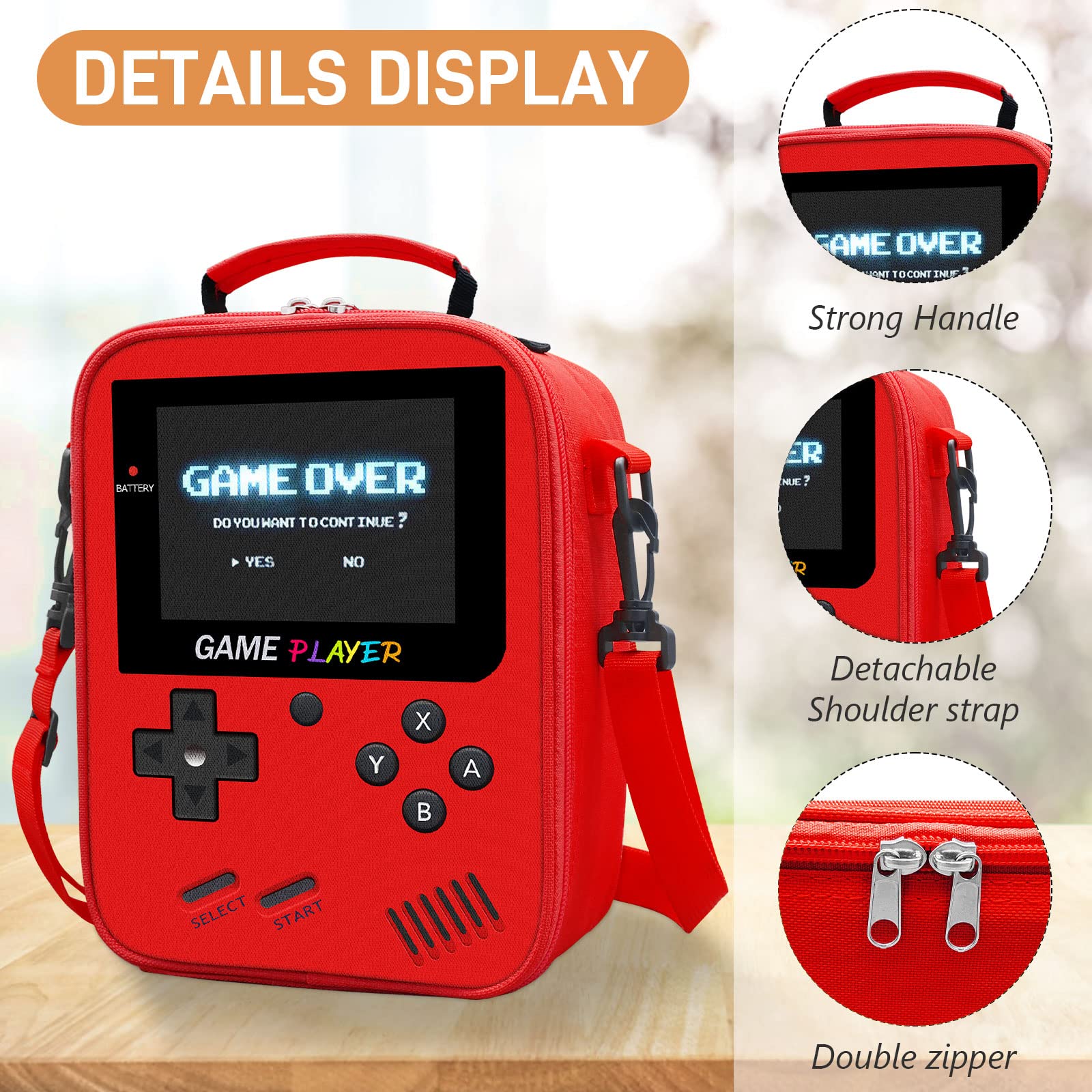 Lunch Box for Gamer Lunch Bag,Insulated Video Game Lunch Boxes Waterproof Leakproof with Adjustable Shoulder Strap