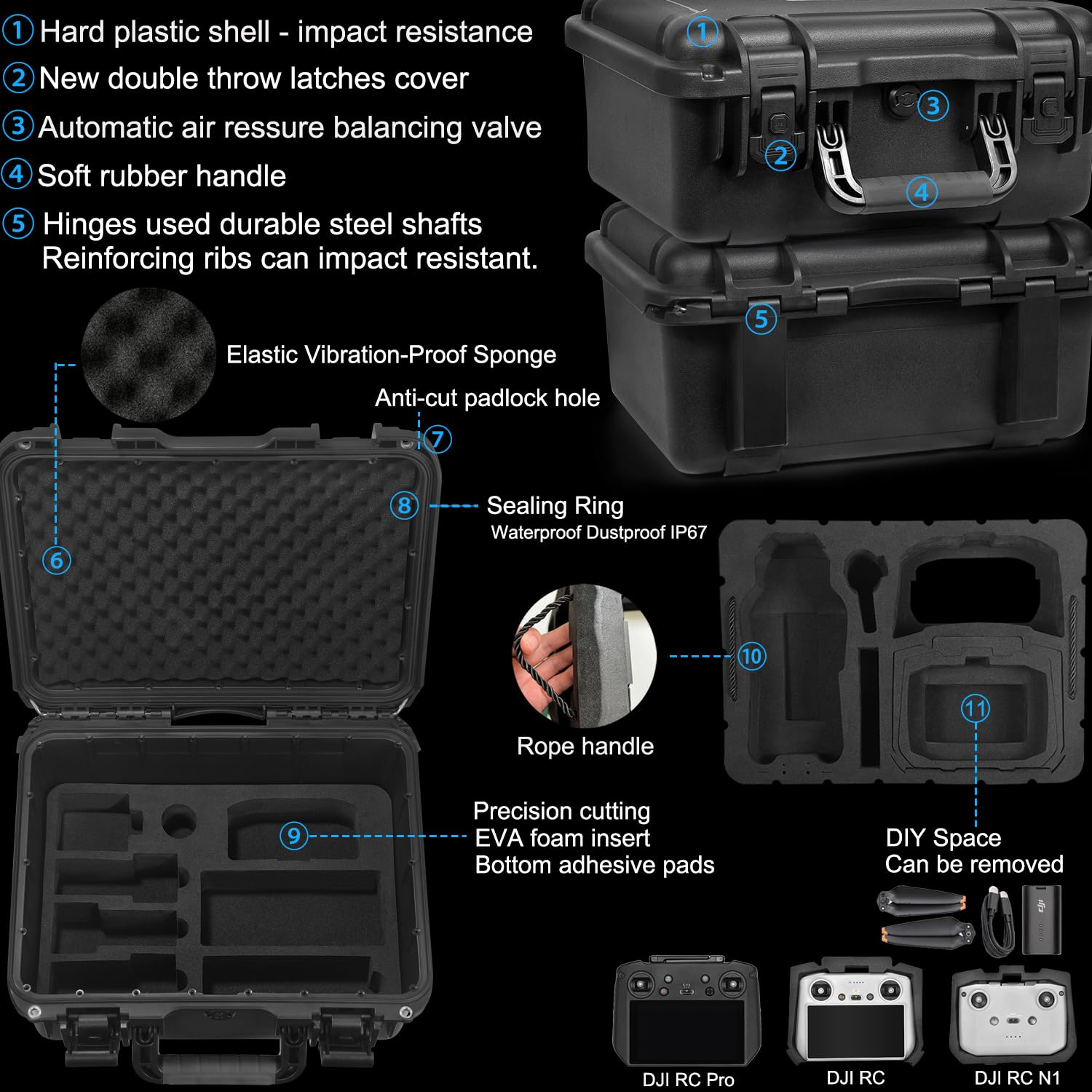Lekufee Waterproof Carrying Case Compatible with DJI Mavic 3 Pro/DJI Mavic 3 Classic/DJI Mavic 3/Cine/Combo/DJI RC Pro/DJI RC/RC N1/Goggles 2/Integra/DJI Motion/RC Motion 2 and Accessories(Case Only)