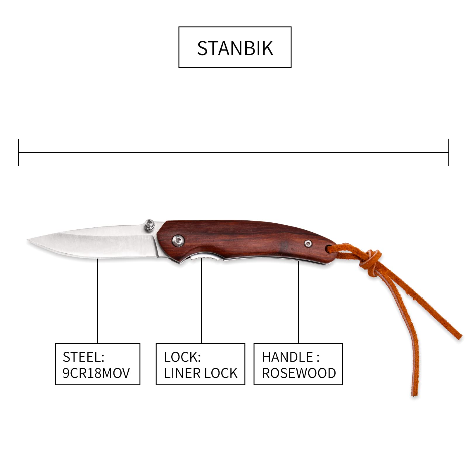 STANBIK Pocket Knife for Men,Pocket Knife with 2.4in 9CR18MOV Blade and Rosewood Handle for Outdoor, Tactical, Survival and EDC.