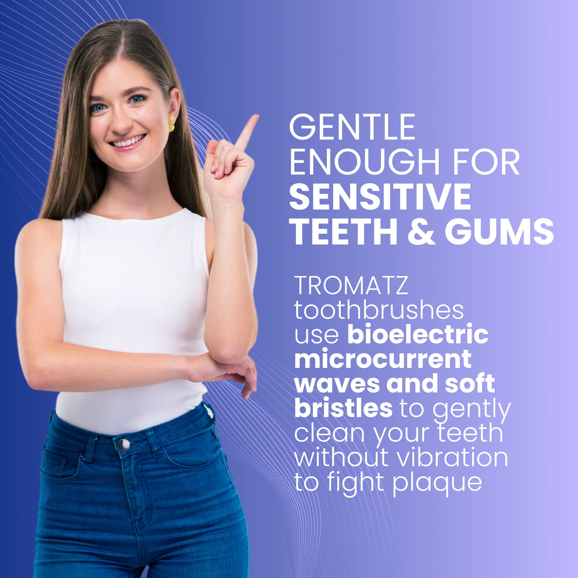 Tromatz Simple Battery Powered Toothbrush for Adults and Kids - Bioelectric Microcurrent Wave - Non-Replaceable Brush Head and Battery - No Vibration, Soundless, Waterproof - Blue