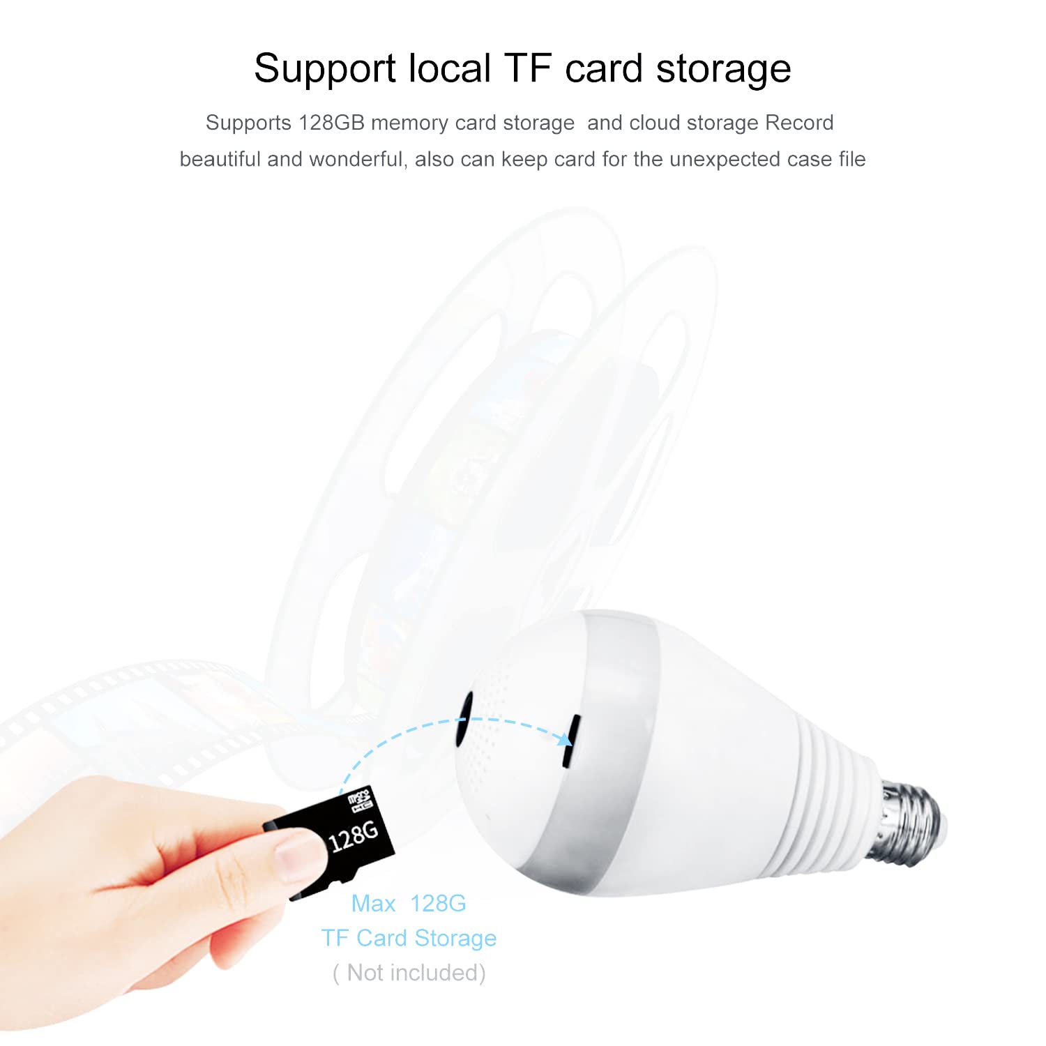 Kopfus Smart Bulb Camera, 360 Degree Panoramic Light Camera,1080P Surveillance Security Camera Lamp with LED & Infrared Night Vision/Motion Detection/Cloud & SD Card Storage/Alert events/V380 App/M4