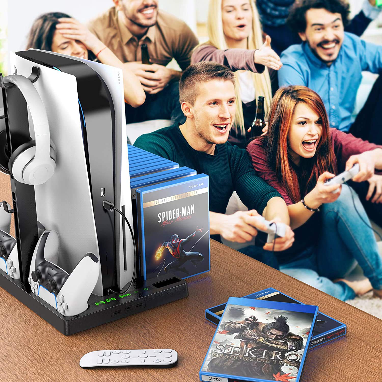 LVGOD PS5 Cooling Fan, PS5 Cooler, Vertical Stand for PS 5 Digital Edition/Ultra HD Game Console with Dual Charger Indicator USB Ports for PS5 DualSense Controller