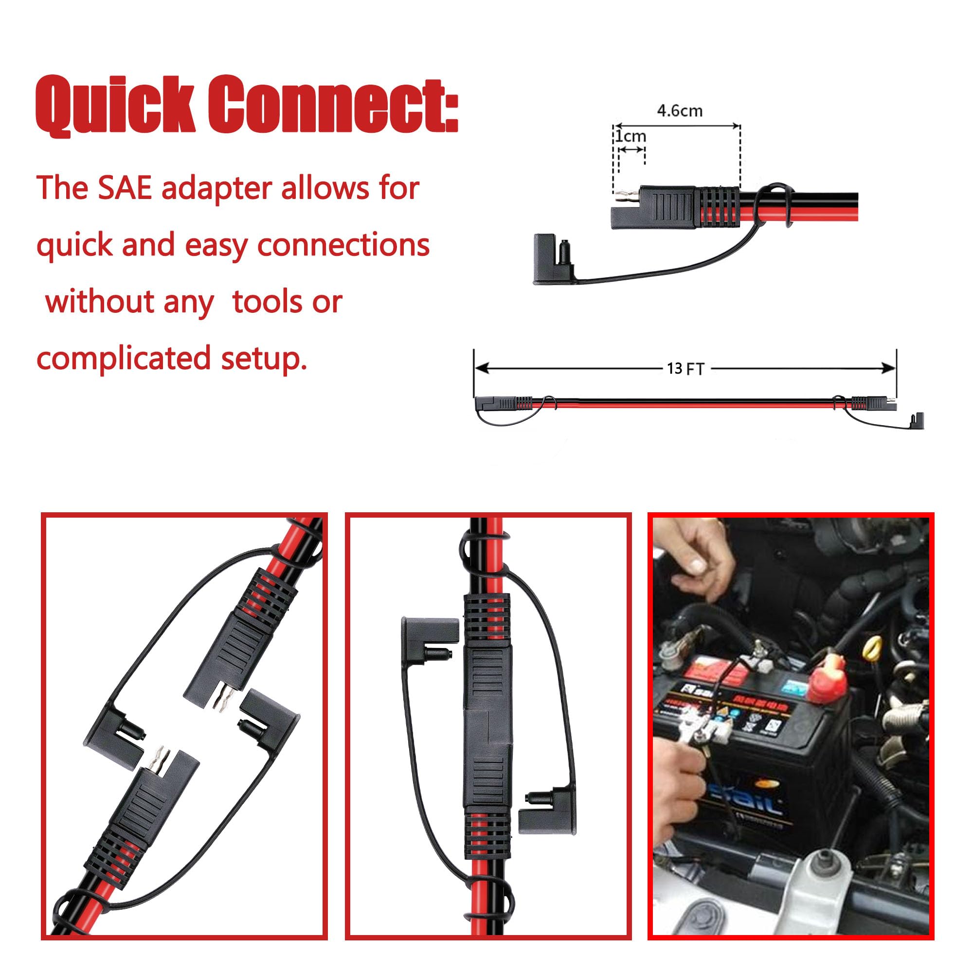 Magiktech 1.6/3.3/6.5/13/25/50 FT SAE to SAE Extension Cable 14AWG,SAE Adapter Cable,SAE Ports Wire for Solar Panel Battery Automotive RV Camp Trailer Tractor (13FT/4M)