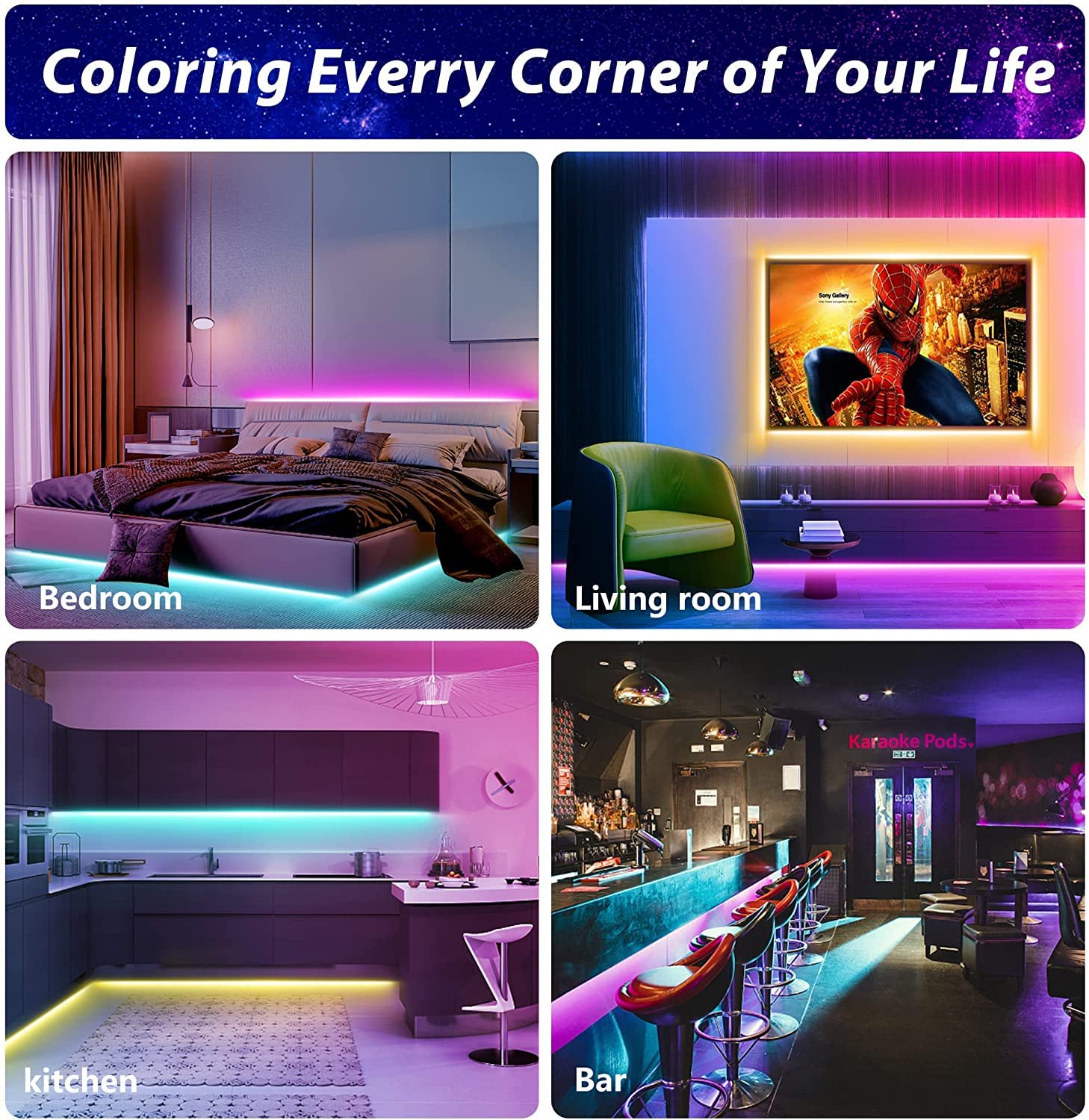 LED Strip Lights 32.8ft/10M,RGB 5050 LEDs Color Changing Full Kit, LED Rope Lights Flexible Tape Light Kit with 44 Keys IR Remote Controller and Power Supply, Mood Lighting Led Strips for Home Kitch