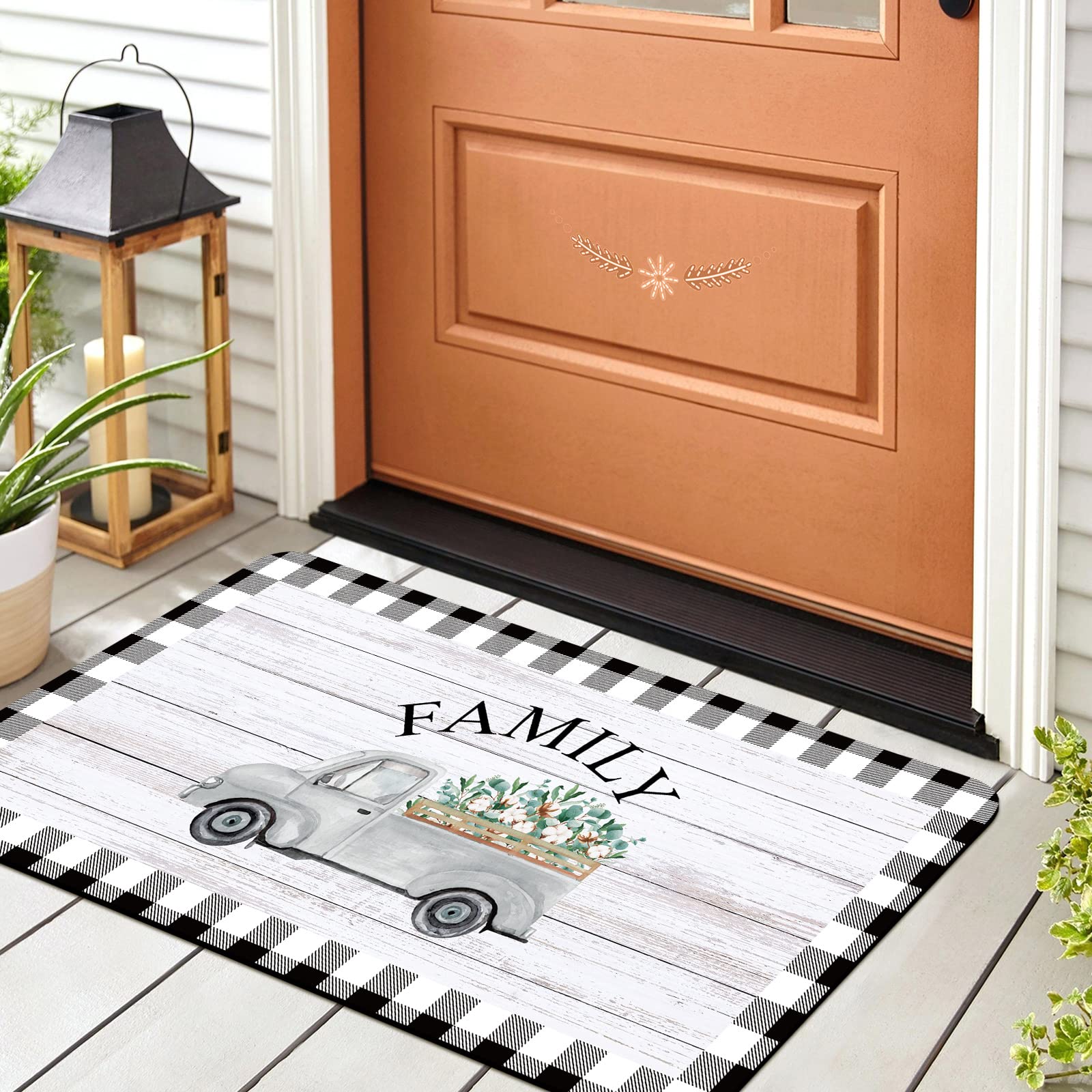 Riakrum 2 Pieces Non Slip Kitchen Mat for Floor Farmhouse Kitchen Rugs and Mats Gray Black White Checkered Rug Cushioned Comfort Standing Mats for Kitchen, 16 x 28 and 16 x 47 Inch