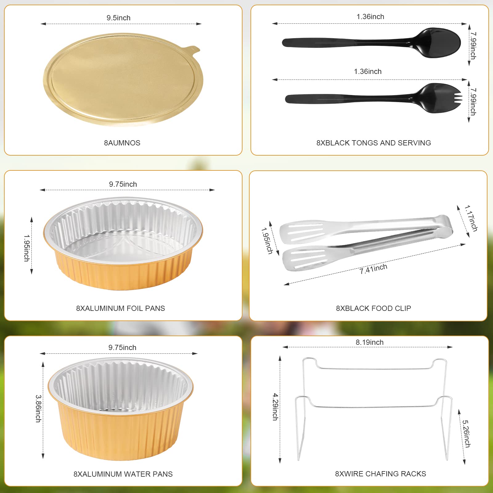 Riccioney 8 Set Disposable Chafing Dish Buffet Set Chafer Wire Racks Buffet Stand Set Food Warmer Catering Supplies Including Chafer Pans, Utensils and Buffet Stand