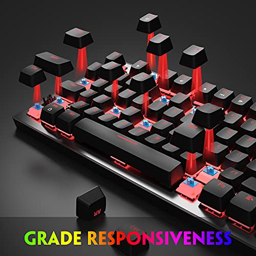Mechanical Gaming Keyboard and Mouse Combo & Large Mouse Pad,Mechanical Keyboard 87 Keys Small Compact LED Backlit - MK1 Wired USB Gaming Keyboard with Blue Switches, for Windows