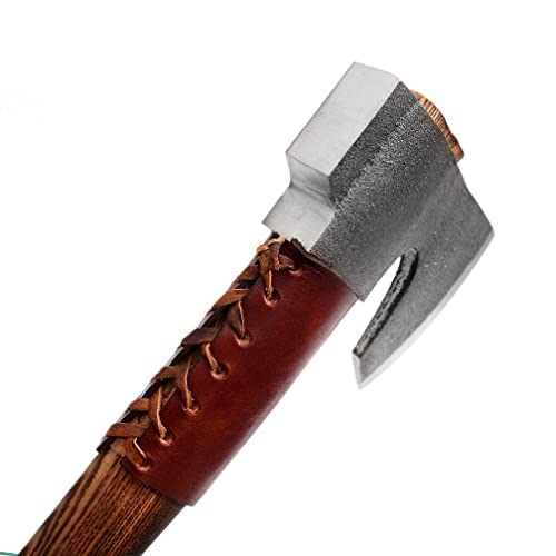 Qureshi Knife Handcrafted Carbon Steel Viking Axe β Gardening Axe - Quality Rosewood Handle Hatchet for Camping Tools - Sturdy 15 Overall Length with 5.3 Cutting Edge, Includes Leather Sheath