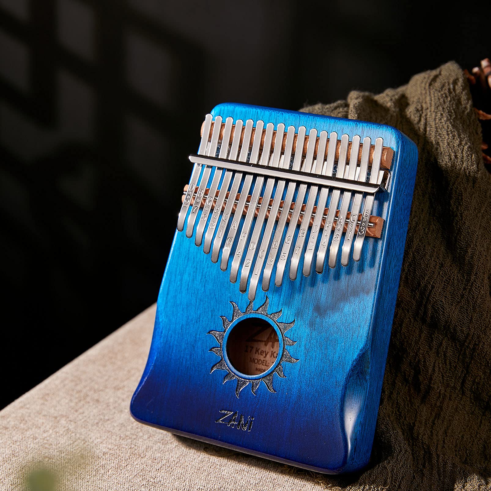 LvPets Kalimba 17 Key Thumb Piano Mahogany Helios Pattern Finger Piano Handhold Mbira Portable Premium Musical Instrument Gift for Kids Amateur and Beginner (Gradient Blue)