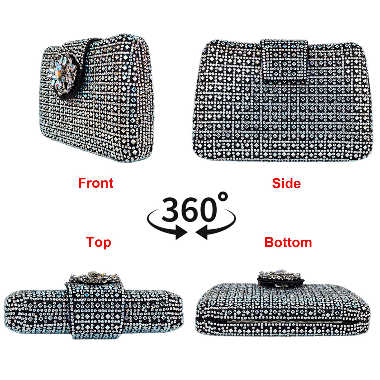 Sparkly Rhinestone Unique Evening Bag Women Floral Clutch Handbag Shoulder Bags(Dark blue)