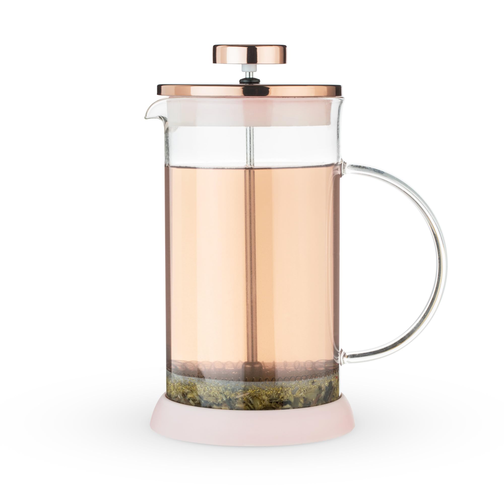 Pinky Up Riley Mini Glass Tea Press Pot, Coffee Maker, French Press for Loose Leaf Tea and Coffee, Hot or Iced Beverage Brewer, 12 oz, Pink