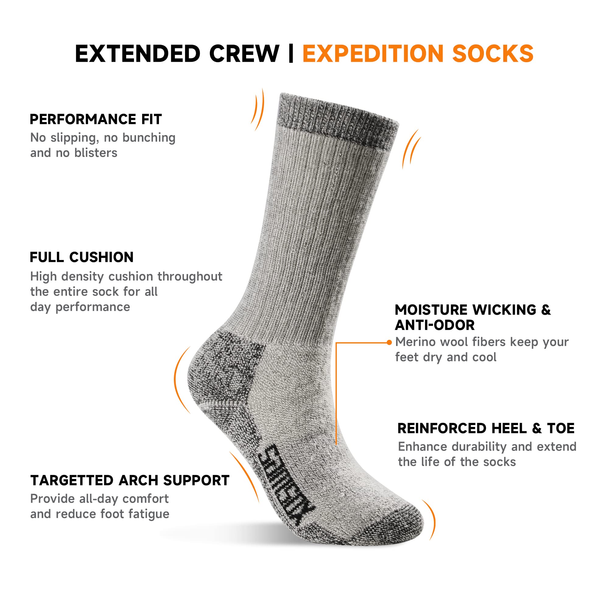 SAMSOX Merino Wool Boot Socks, Made in USA Heavyweight with Full Cushion, Bozeman XL