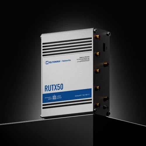 Teltonika RUTX50000000 Model RUTX50 Industrial 5G Router, Speeds up to 3.3 Gbps, Dual SIM, Up to 150 Simultaneous Connections, EU PSU