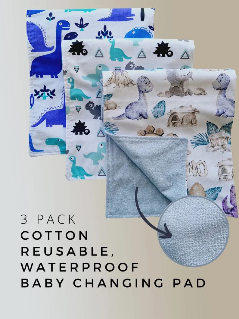 Waterproof Baby Pads - 19.6 X 27.5 Inch Pad For Easy To Clean, Thick, Large Mat Newborn Must Haves Cute Changing Table With Dinosaur Pattern New Born Essentials White 3 Count