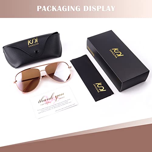 Sahouna Oversized Aviator Sunglasses for Women Polarized Sunglasses UV Protection Large Metal Frame Rose Gold