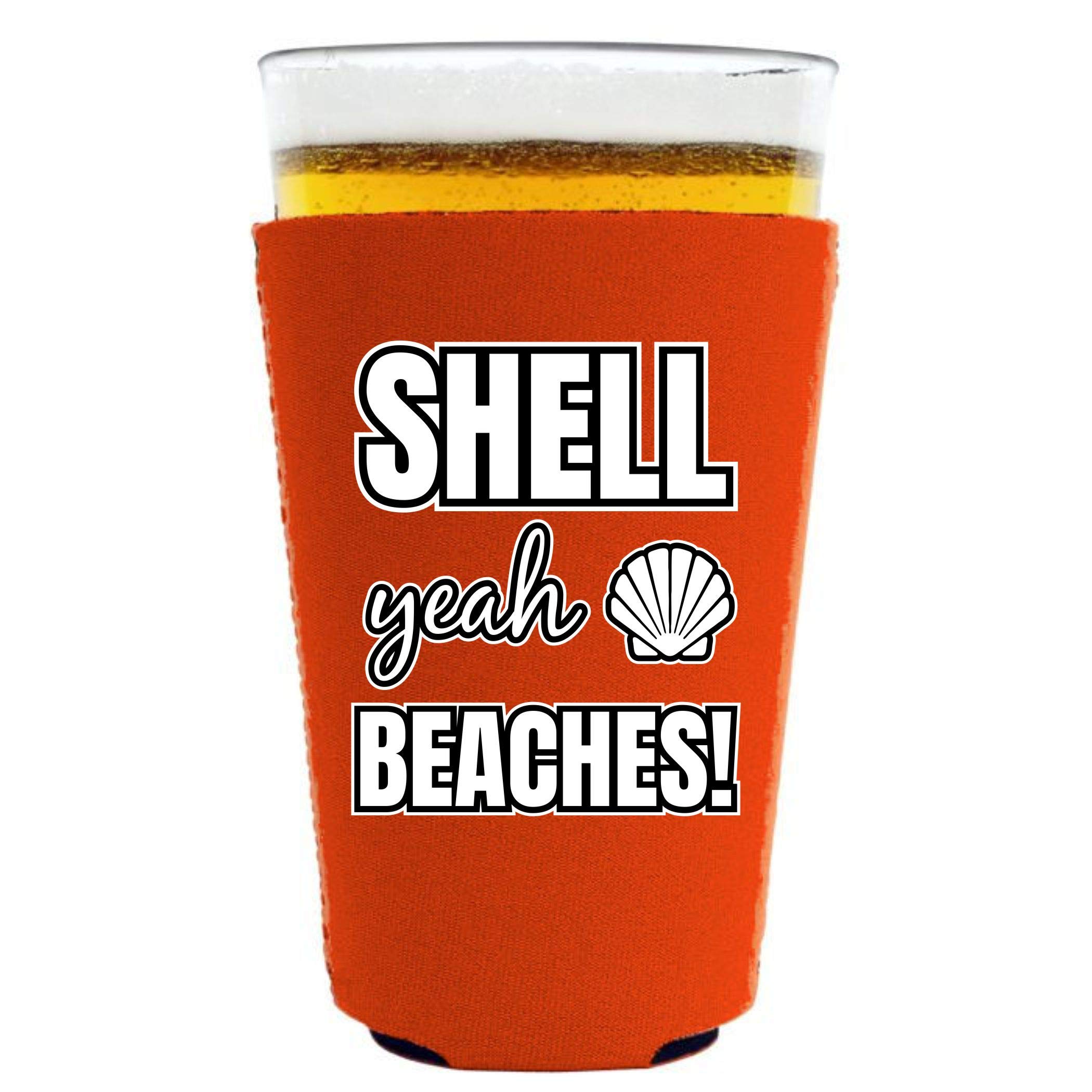 Shell Yeah Beaches Pint Glass Coolie (Orange, 1)