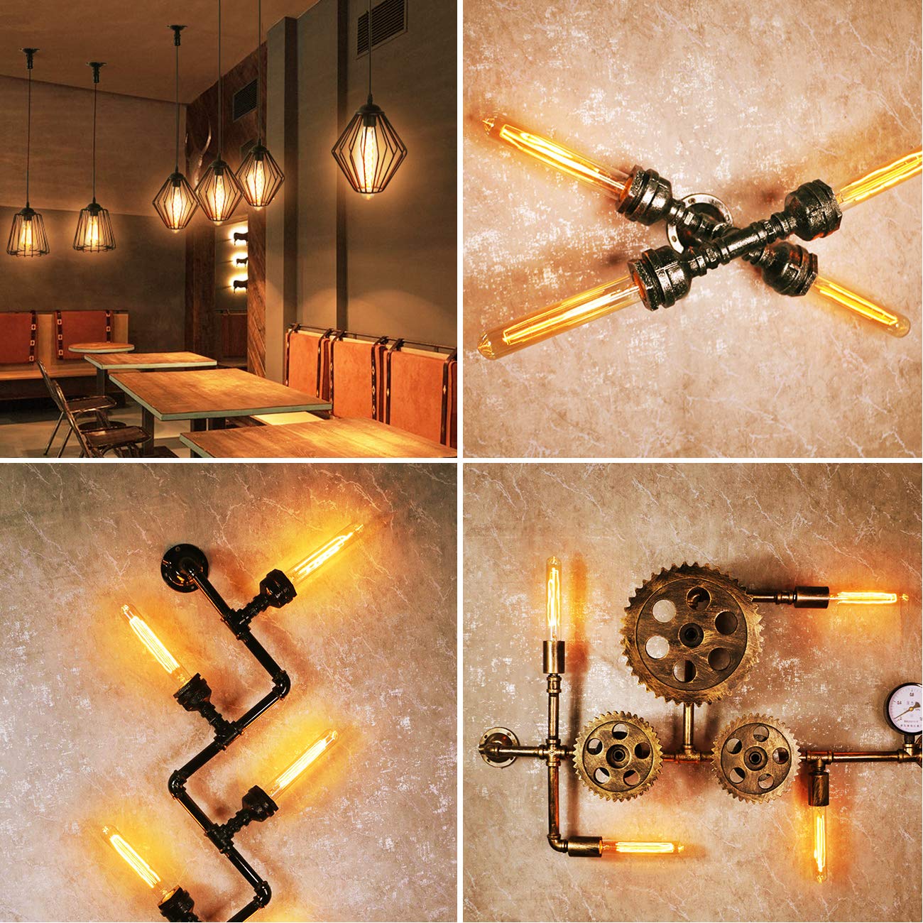 LVWIT T10 Dimmble LED Tubular Bulb 7.7W(60W Equivalent) Vintage Edison LED Filament Lights E26 Medium Base 2700K Warm White, 800LM,Clear Glass Cover,4-Pack