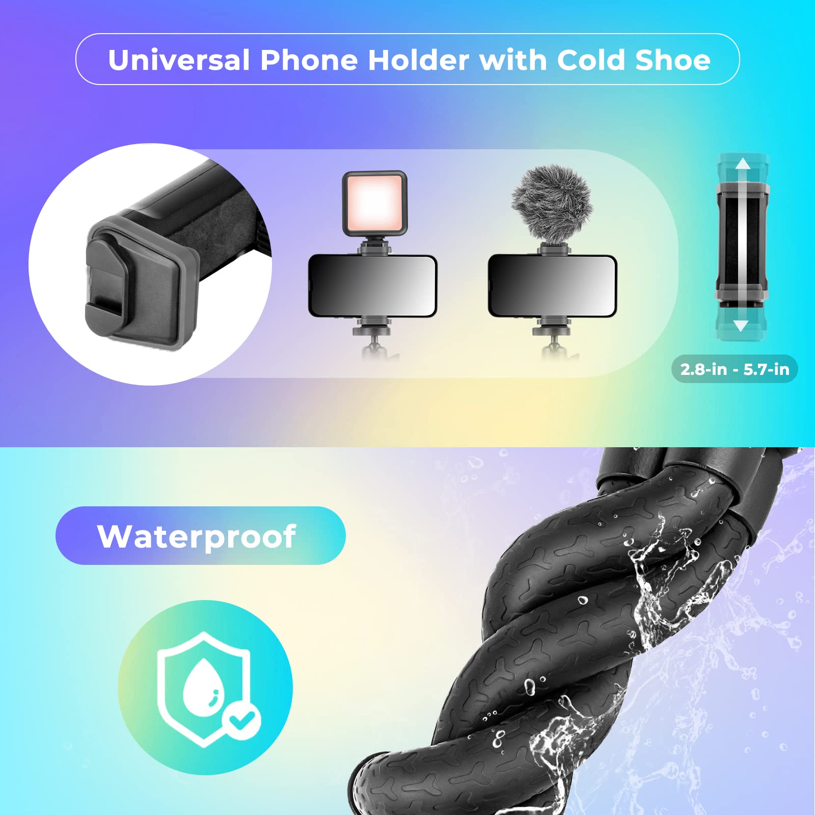 UBeesize Flexible Phone Tripod Stand, Small and Mini Tripod with Wireless Remote and Clip, Rubberized Desk iPhone Stand for Selfies,Video Recording,Compatible with All Cellphones, Cameras, Gopro1