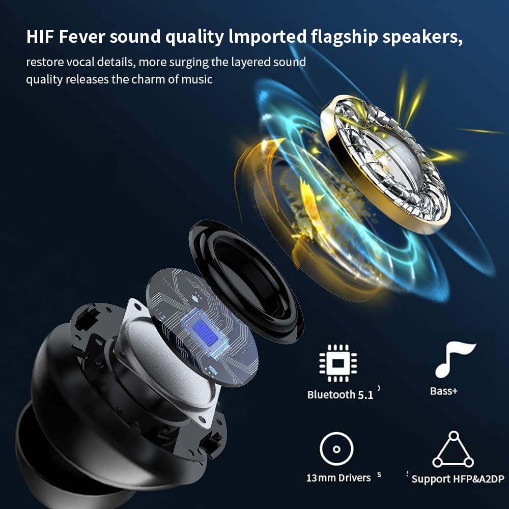 Waterproof Bluetooth 5.2 True Wireless Earbuds, Touch Control, in-Ear Stereo Earphones Headset,30H Cyclic Playtime TWS Headphones with Charging Case and mic B