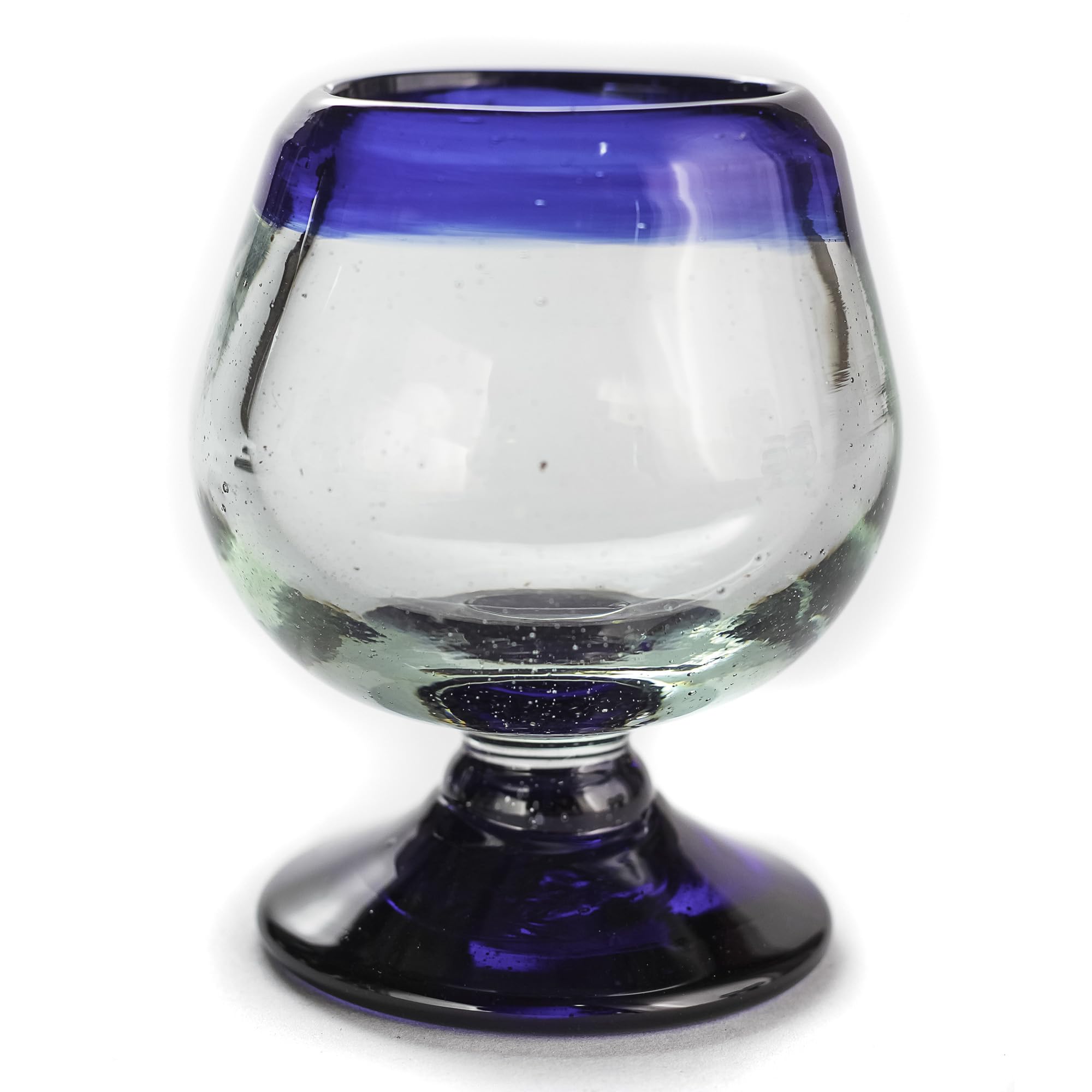 MEXTEQUIL - Authentic Mexican Tequila Hand Blown Shot Glasses - Set of 4-2 oz - Mini Glass Snifters - Heavy Base - Cognac (Cobalt Blue Rim)