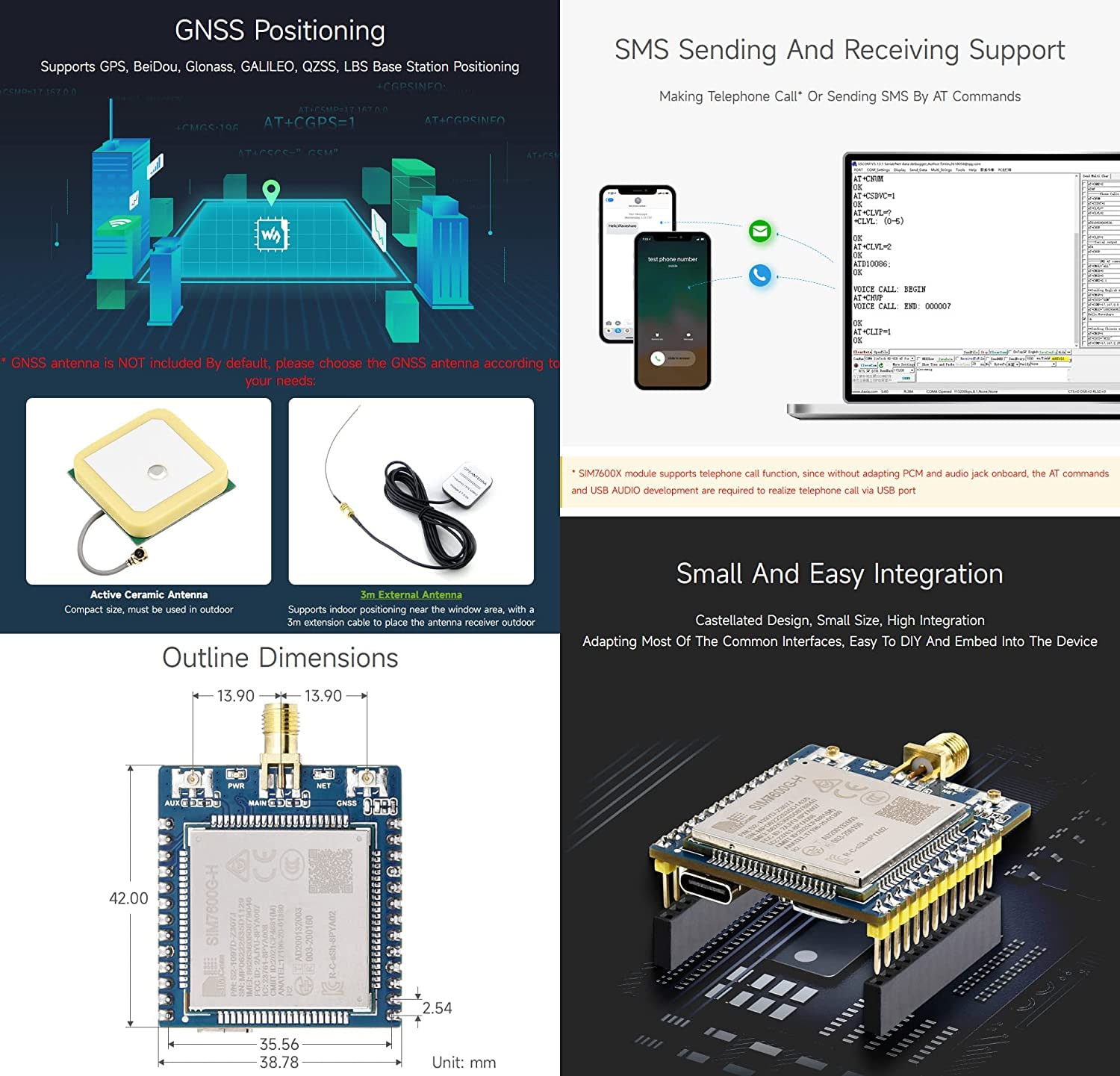 XYGStudy SIM7600G-H 4G Communication Module (B), Multi-Band Support, Compatible with 4G/3G/2G, with GNSS Positioning (Pre-soldered Version)