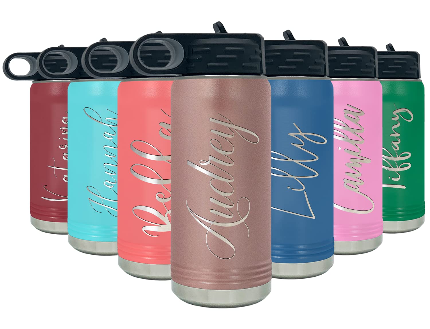 Personalized Bottle 20 oz with Straw Rose Gold Custom Laser Engraved Stainless Steel Vacuum Insulated Sport Bottle with Name