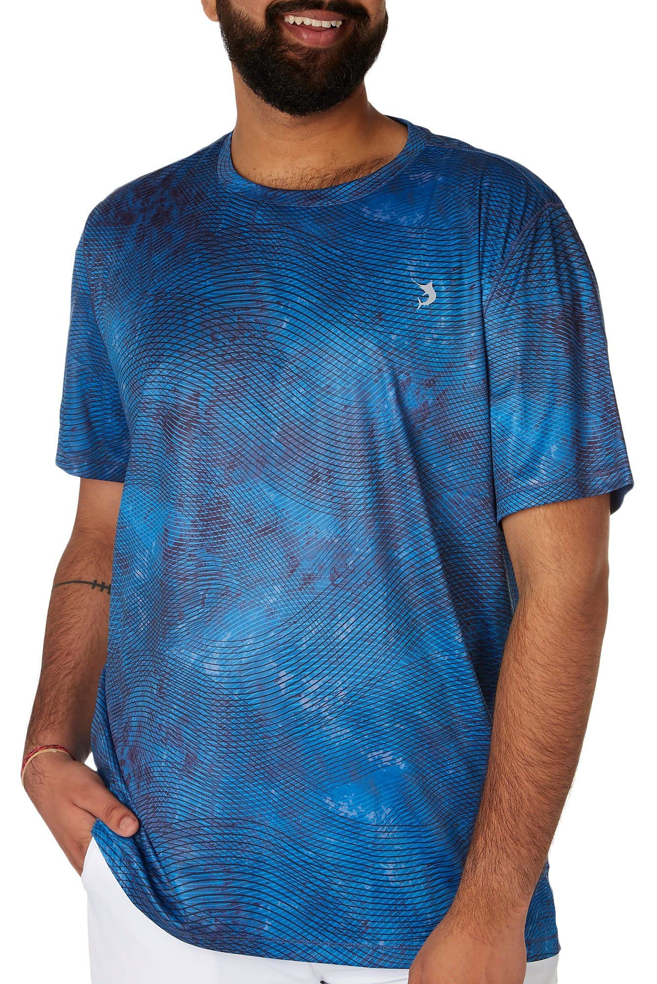 Reel Legends Mens Blue Depths Linear Waves Graphic Tee X-Large Blue multi
