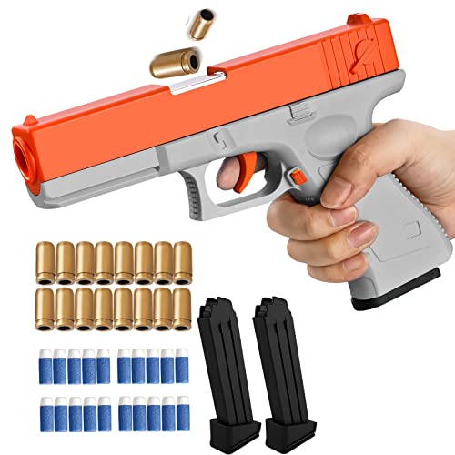 serfiman Soft Bullet Toys Foam Blasters & Guns Pistol with Foam Pellet Shell ejecting, Ball Blaster Splat Gun Dart Cool Stuff for Kid boy Age 6 8-10 Years Old (Grey and Orange)