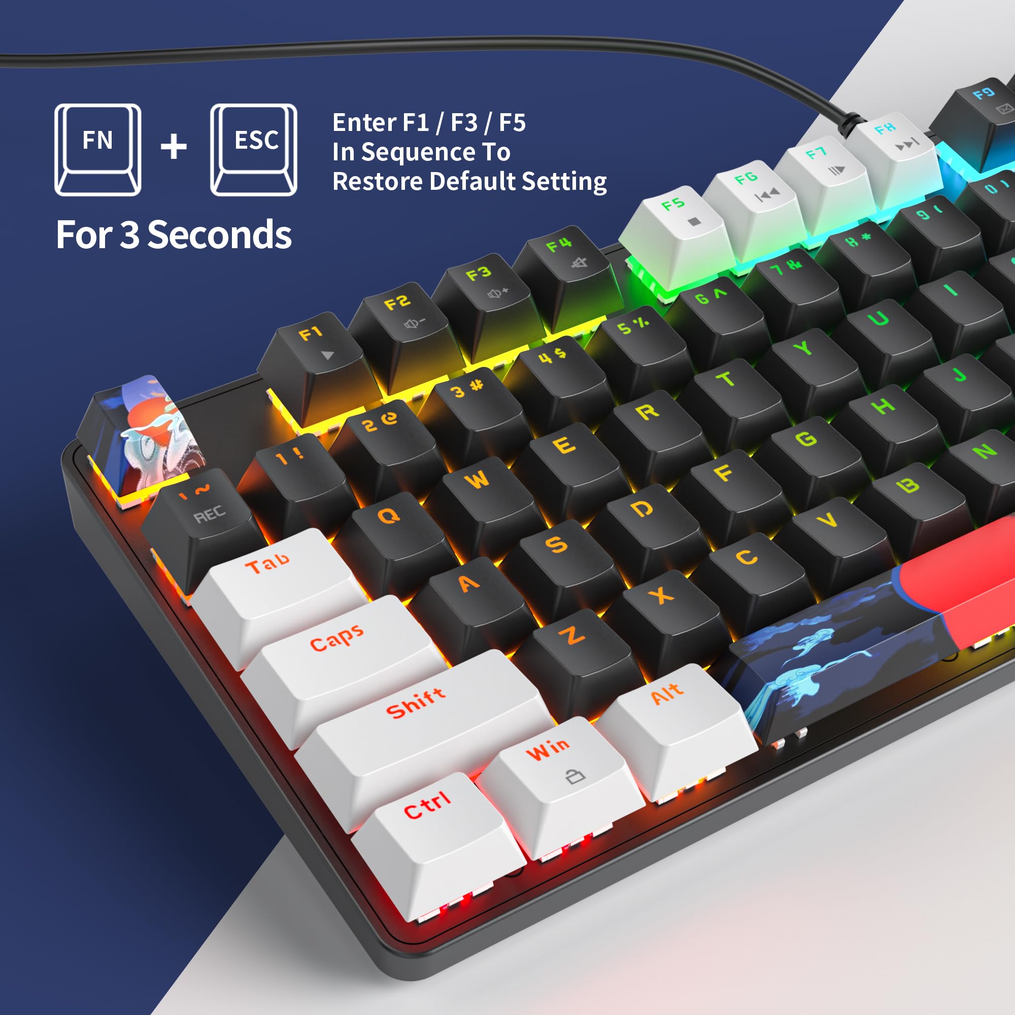 Owpkeenthy Wired 60 Percent Gaming Keyboard Mechanical with PBT Keycaps Red Switch Ultra Compact Gaming Keyboard Backlit Keys N-Key Rollover for PC Gamer (Grey)