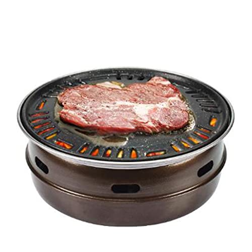 SEASD Household Barbecue Grill Korean Carbon Oven Baking Tray Round Barbecue Machine Fried Meat Pot ( Color : white-Patch five-pointed star4 , Size : 29.5*12.5cm )