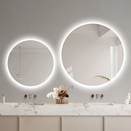 Modern Round Mirror with LED Lights 400mm 500mm 600mm LED Illuminated Bathroom Mirror, Wall Mounted Backlit Vanity Mirror, Smart Touch Switch Makeup Mirror, IP44 (Size : White light-800x800mm Mirror