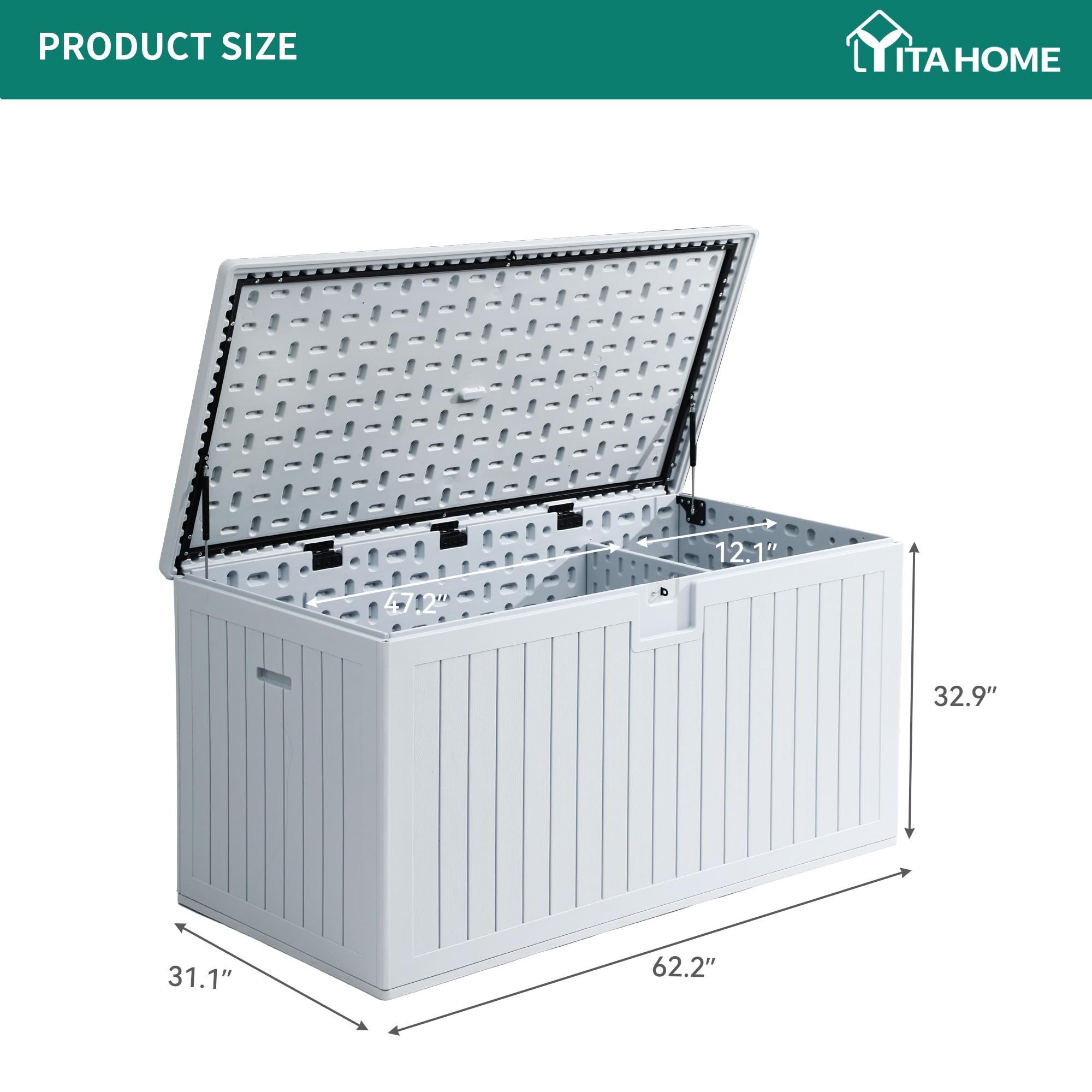 YITAHOME 90 Gallon Large Deck Box with Side Handles, Outdoor Double-Wall Storage for Patio Furniture Cushions, Garden Pool Accessories, Water Resistant & Lockable